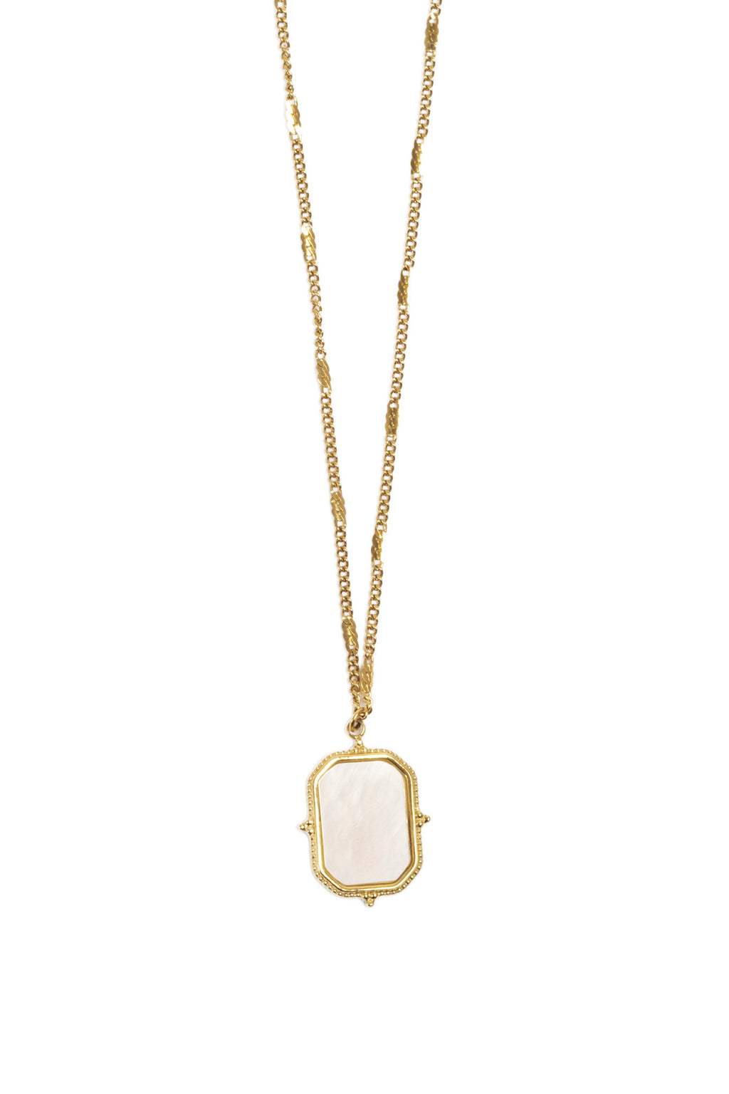 Pure Steel Miniature Mother Of Pearl Rectangle Necklace Gold Plated ...